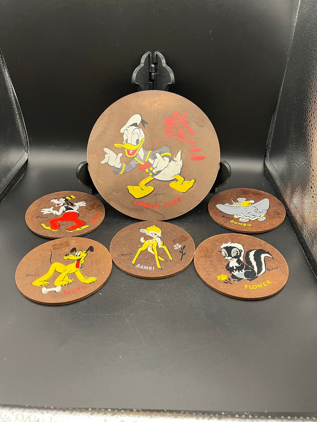 Walt Disney Productions Tea Trivet and 5 Coasters 1940's Particleboard ...