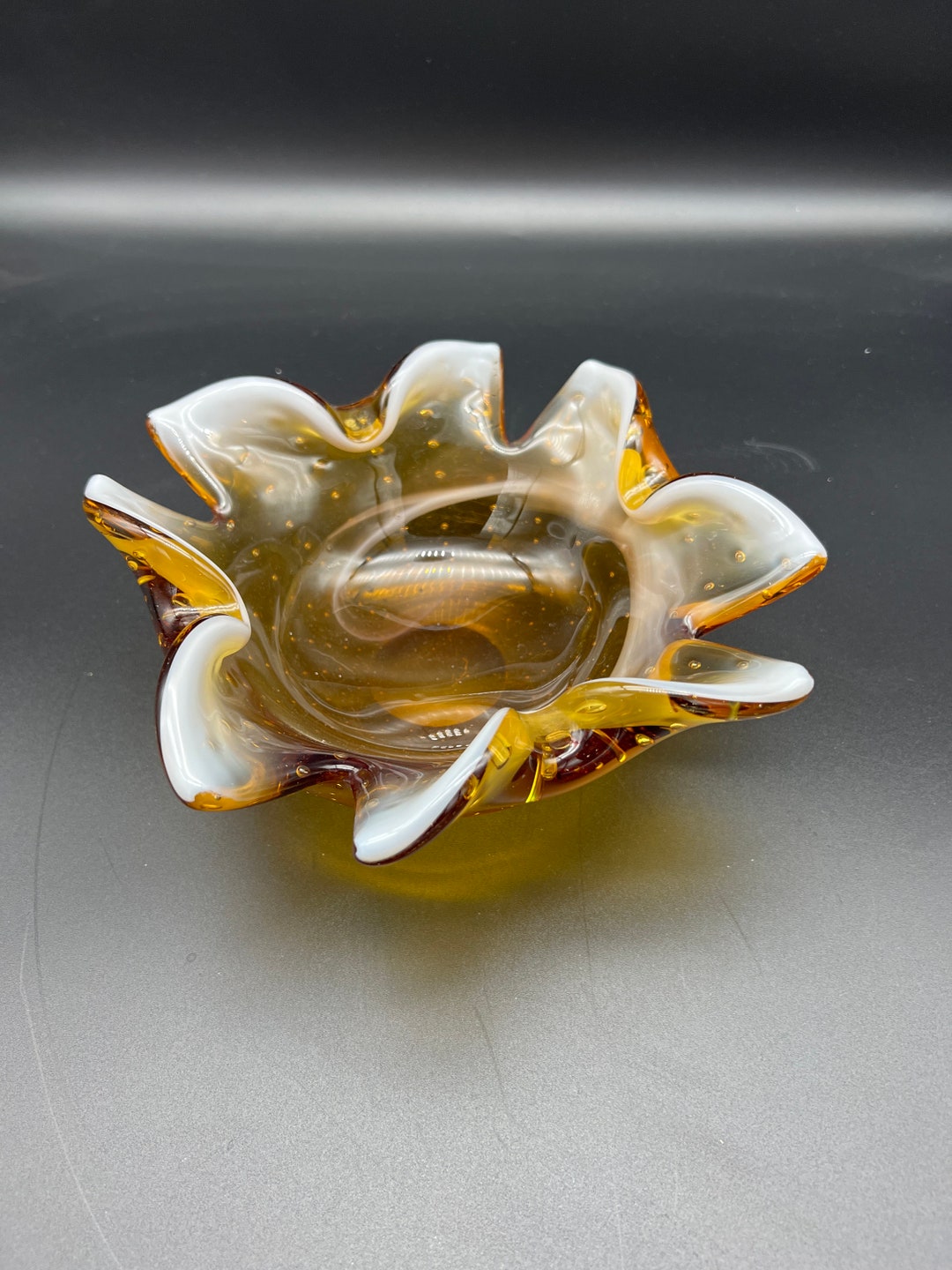 Murano Art Glass Bullicante Amber Glass With Opalescent Rim and Inside ...