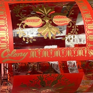 MCM Colony Glassware Red and Gold High Ball Tumblers and Lidded Ice ...