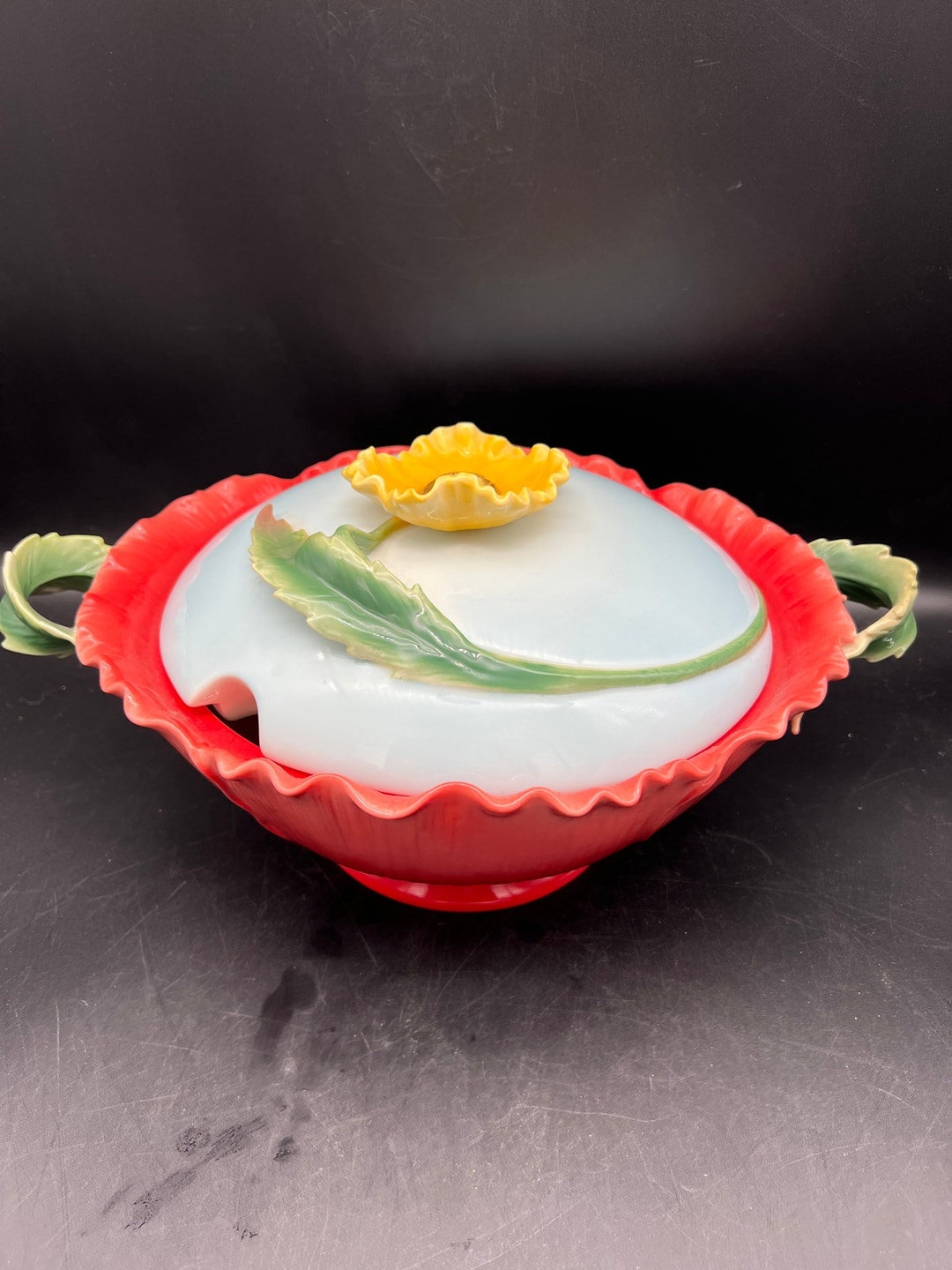Vintage Jeanne Reed's Poppy Soup Bowl Tureen Orange Floral - Etsy