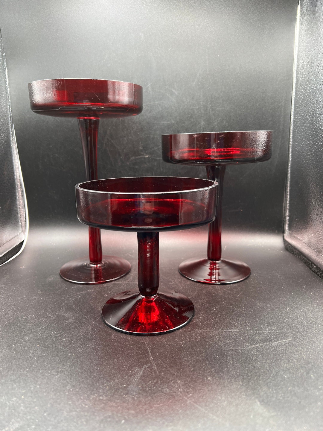 Brilliant Red Glass MCM Candle Holders Set of 3 Graduating Sizes - Etsy