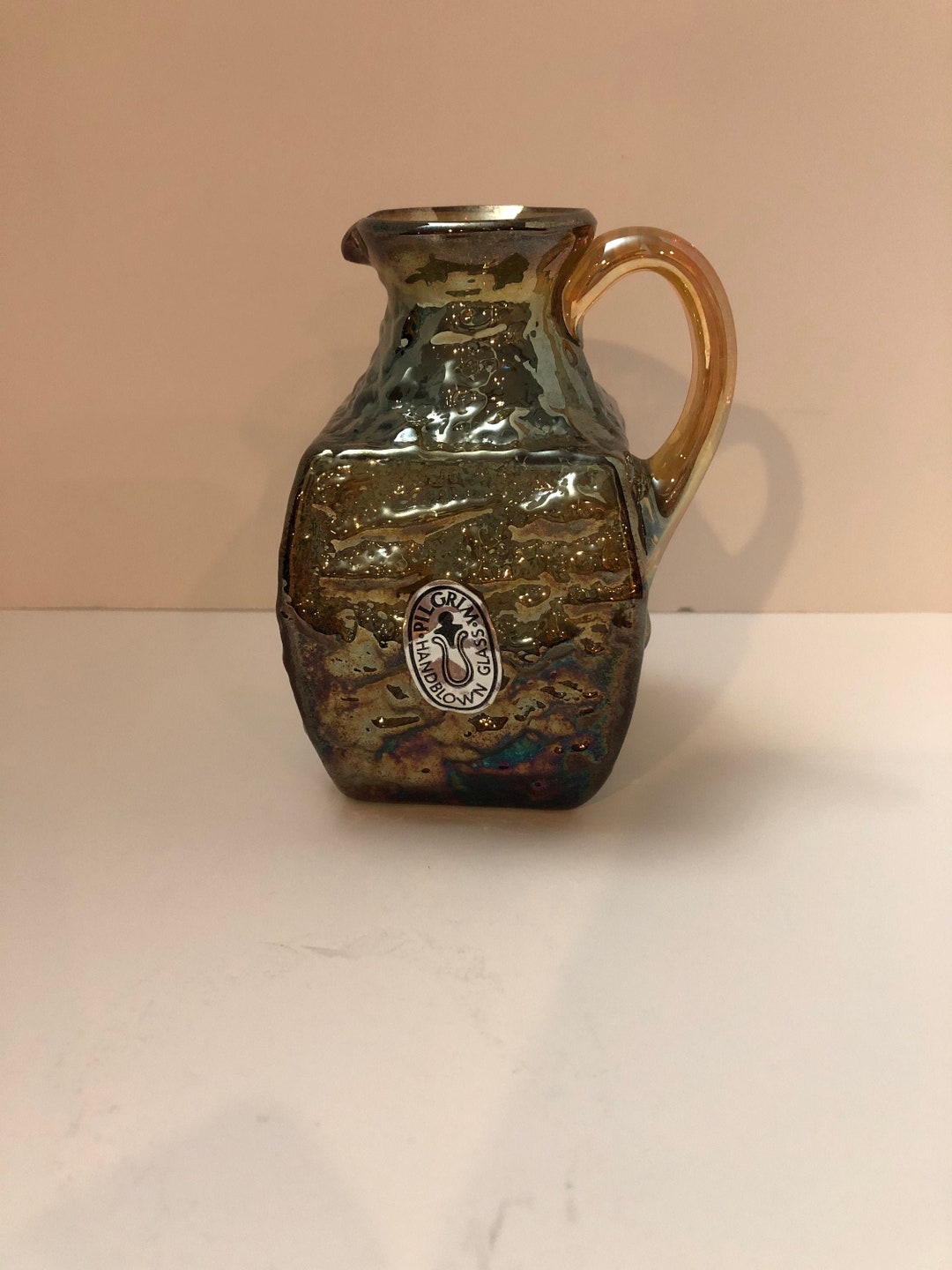 Pilgrim Glass Hand Blown Iridescent Blue Nugate Rock Nugget Square ...