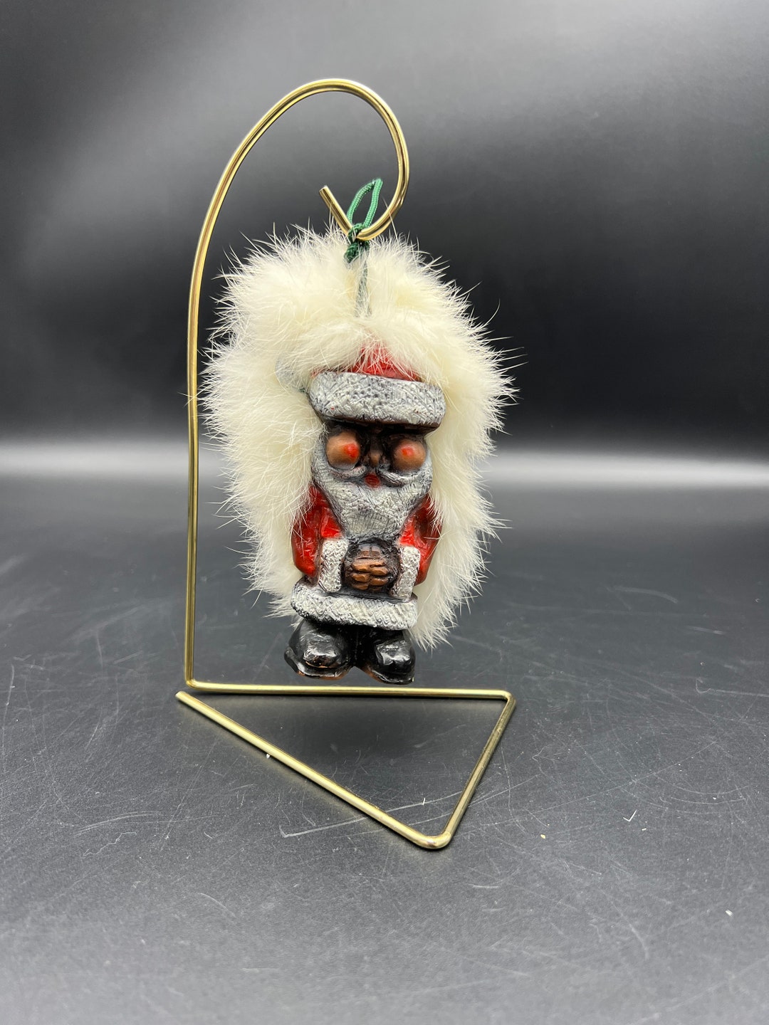 Kiana Eskimo Santa Claus Ornament Wood and Rabbit Fur - Etsy