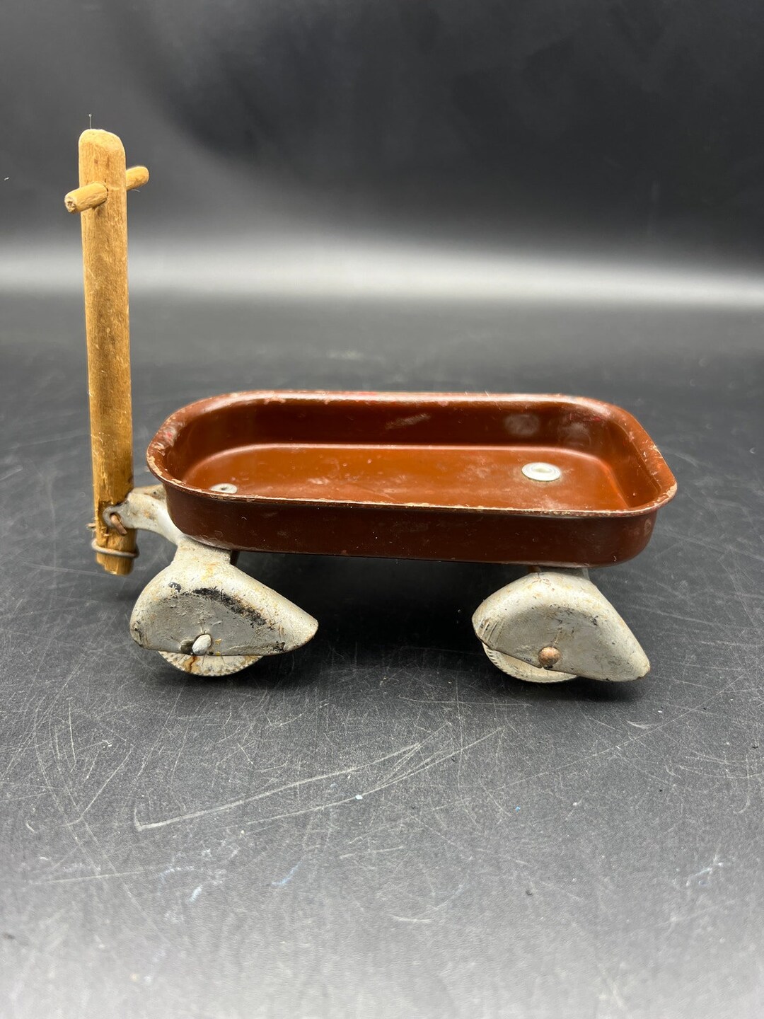 Vintage Miniature Metal Wagon With Streamline Wheel Covers and Wooden ...