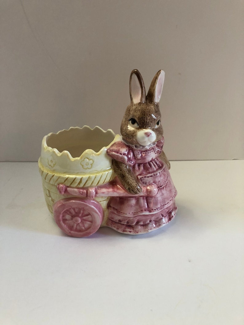 Vintage Lefton Dressed Lady Rabbit Pulling Cart Mrs. Easter - Etsy