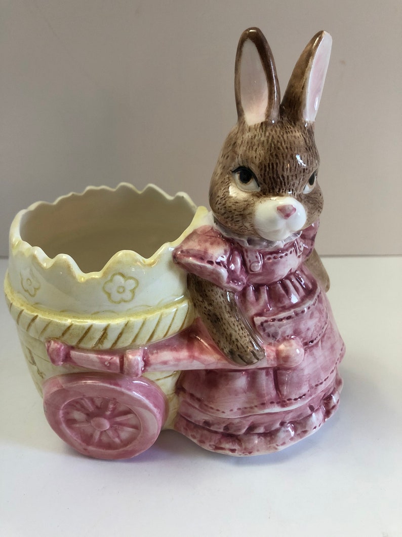 Vintage Lefton Dressed Lady Rabbit Pulling Cart Mrs. Easter - Etsy