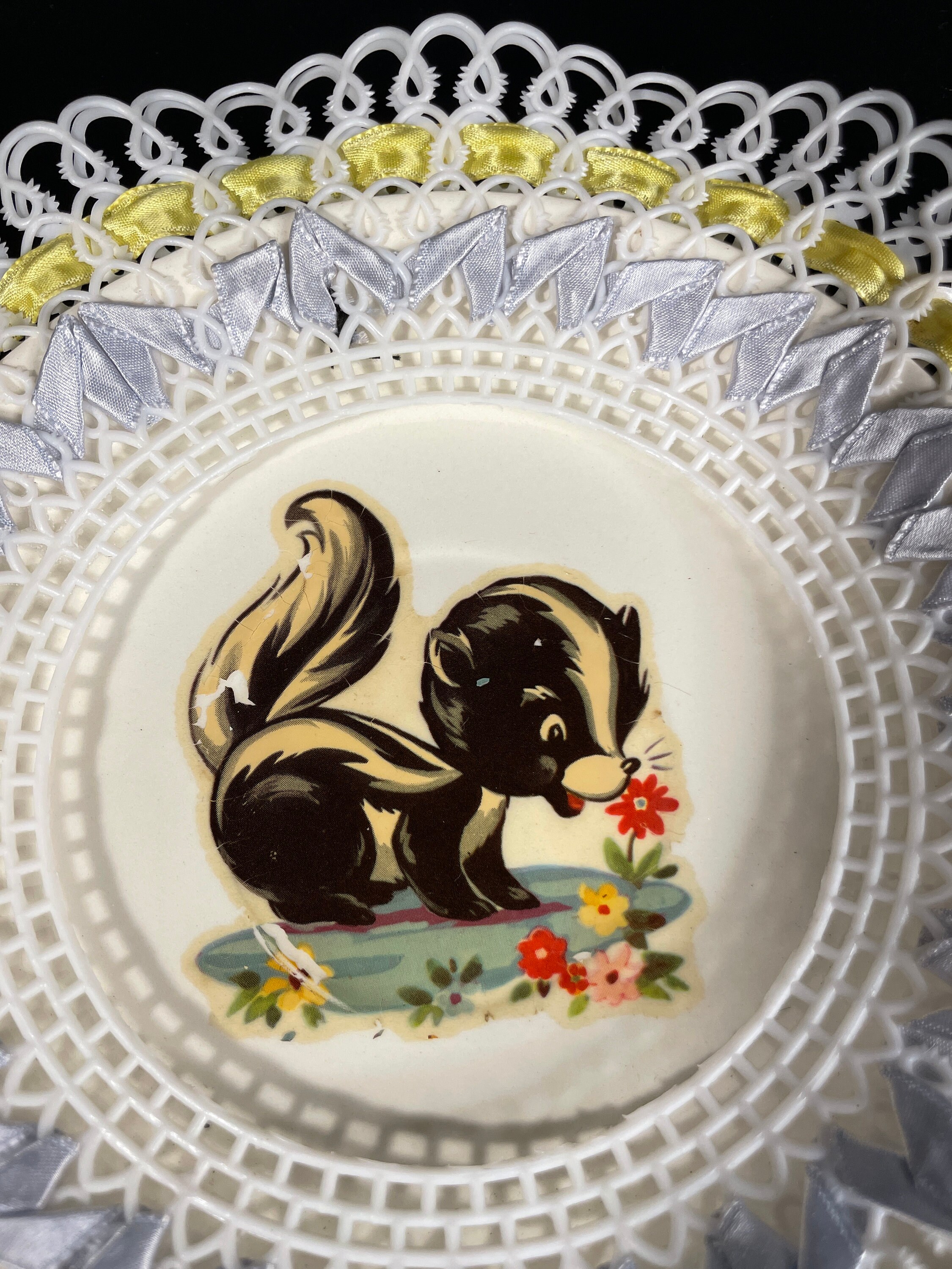 Vintage Kitschy Handmade Skunk Plates With Plastic Doily Trim | Etsy