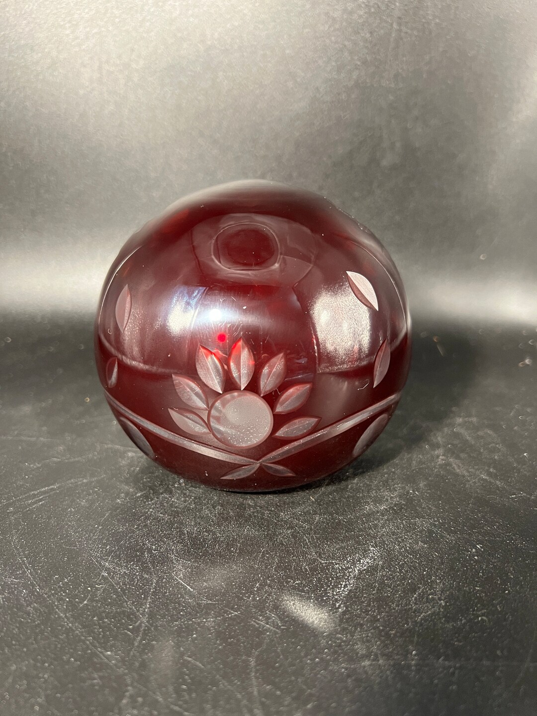 Bohemian Ruby Red Glass Cut to Clear Orb Paperweight Floral Design - Etsy