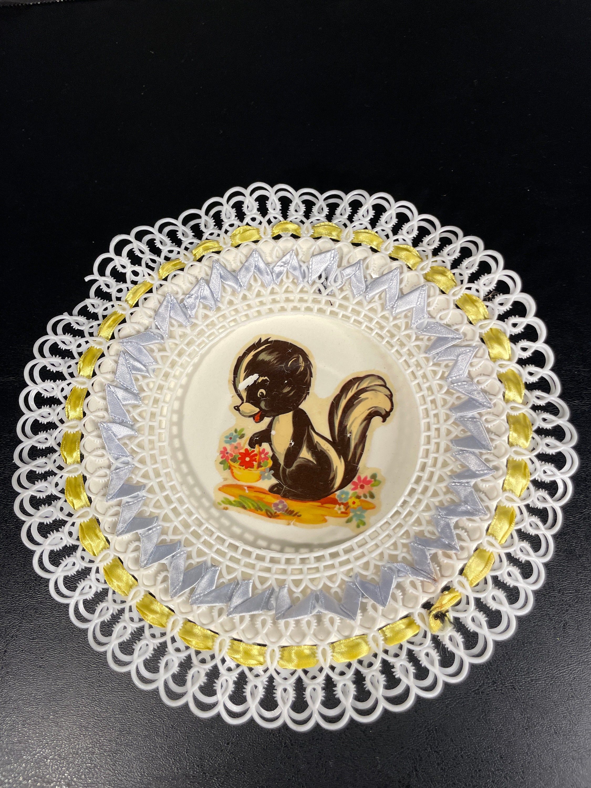 Vintage Kitschy Handmade Skunk Plates With Plastic Doily Trim - Etsy