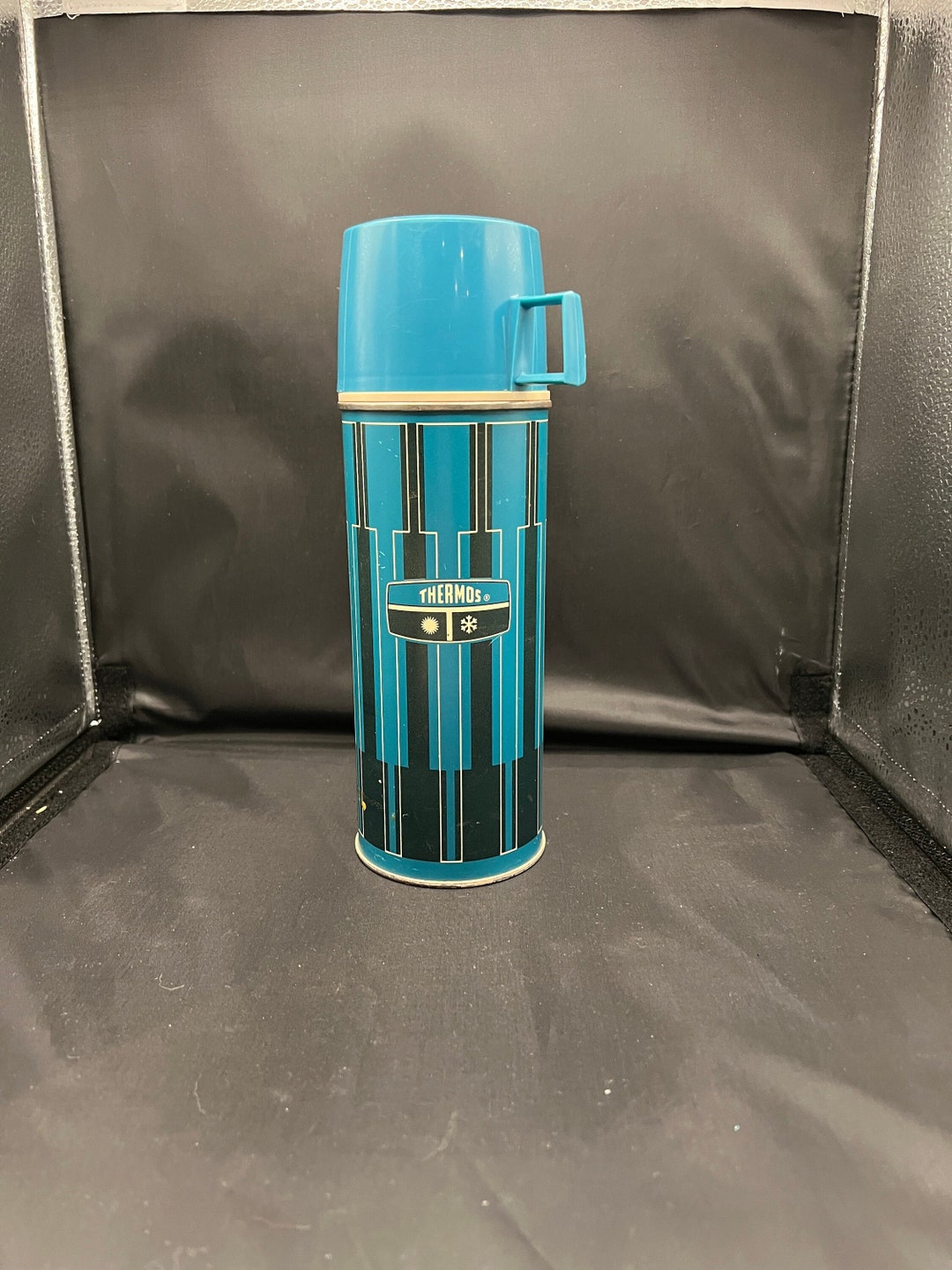 Blue and Black Striped Thermos 1971 One Pint - Etsy