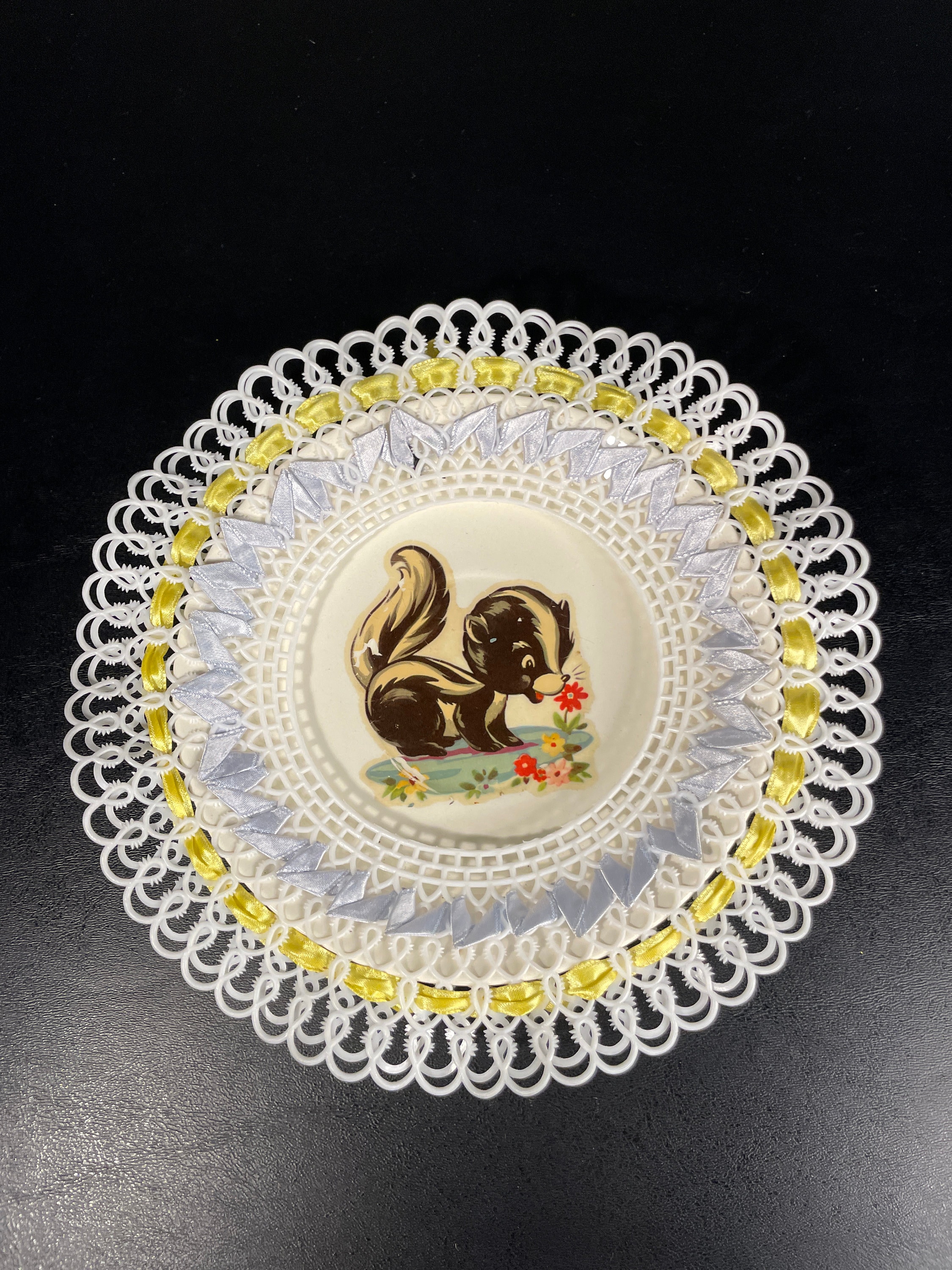 Vintage Kitschy Handmade Skunk Plates With Plastic Doily Trim | Etsy