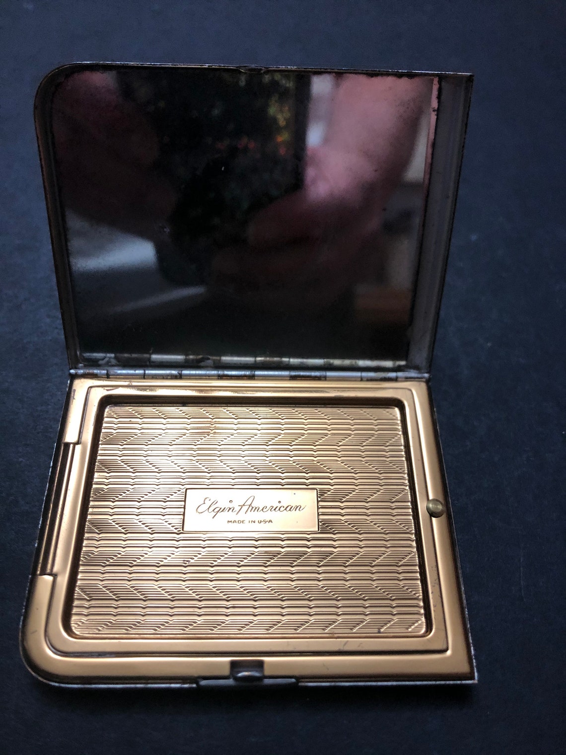 Vintage Elgin American Powder Compact Silver Copper and Gold Stripes ...