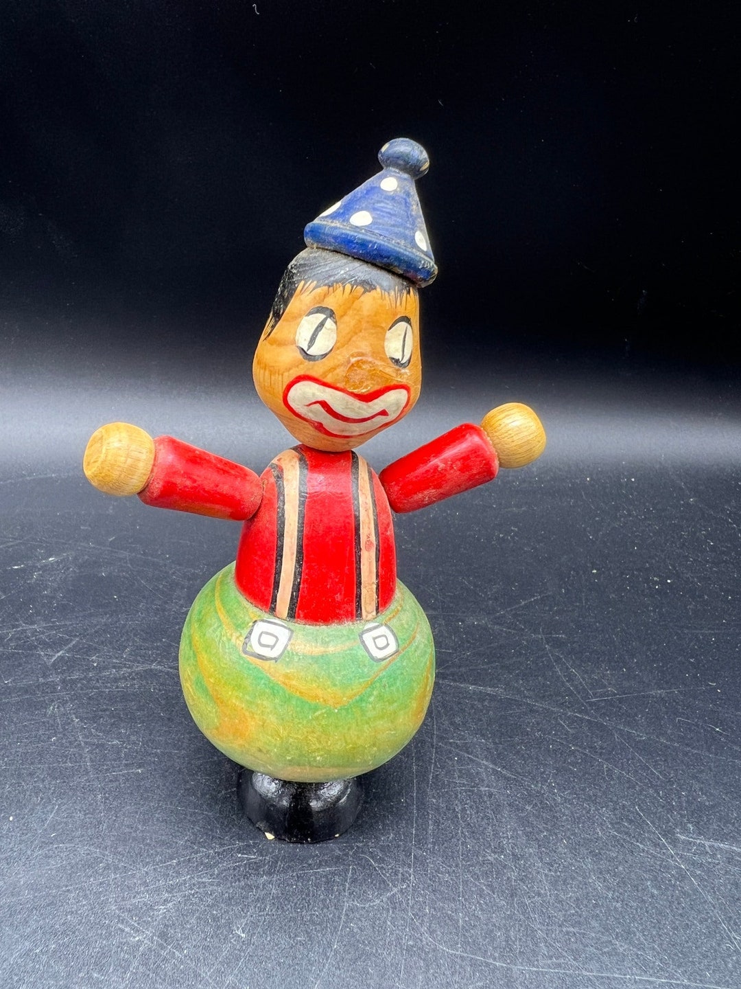 Vintage Wooden Push up Marionette Clown Russian? - Etsy