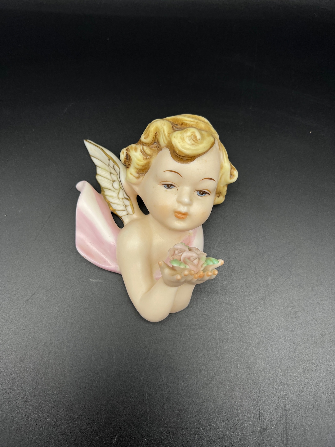 Norcrest Ceramic Angel With Pink Roses Wall Hanging - Etsy