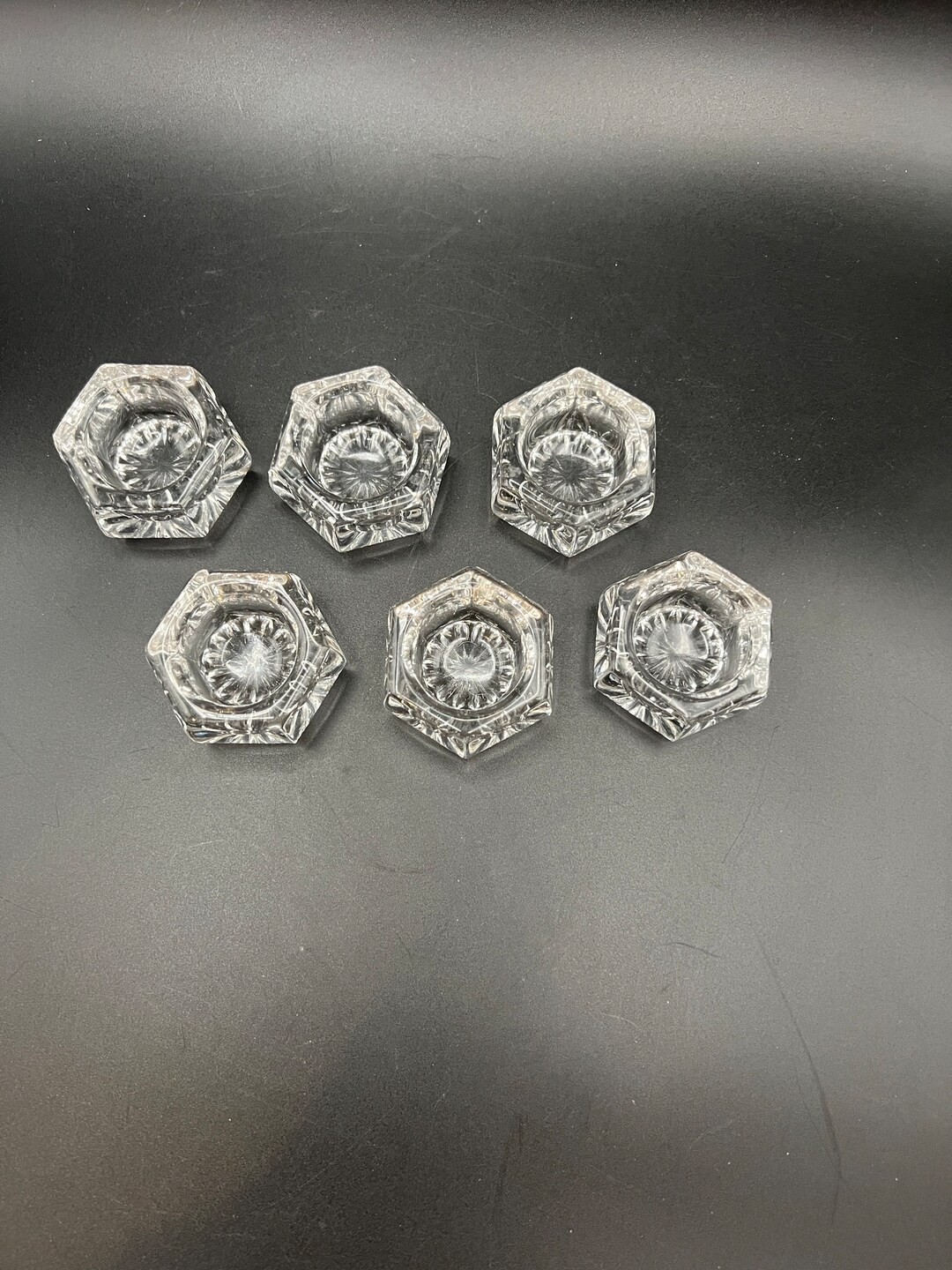 Clear Glass Salt Cellars Set of 6 Hexagon Shaped 6 Sided With Large ...