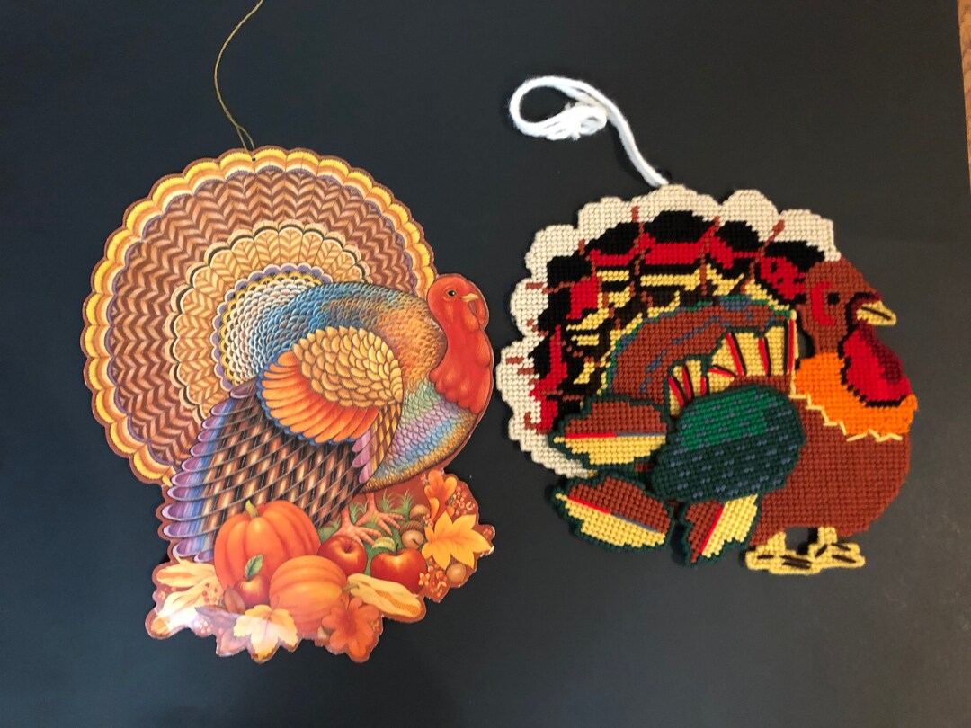 Vintage Die Cut Thanksgiving Turkey and Plastic Canvas 3-D Thanksgiving ...