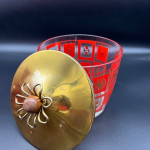 MCM Colony Glassware Red and Gold High Ball Tumblers and Lidded Ice ...