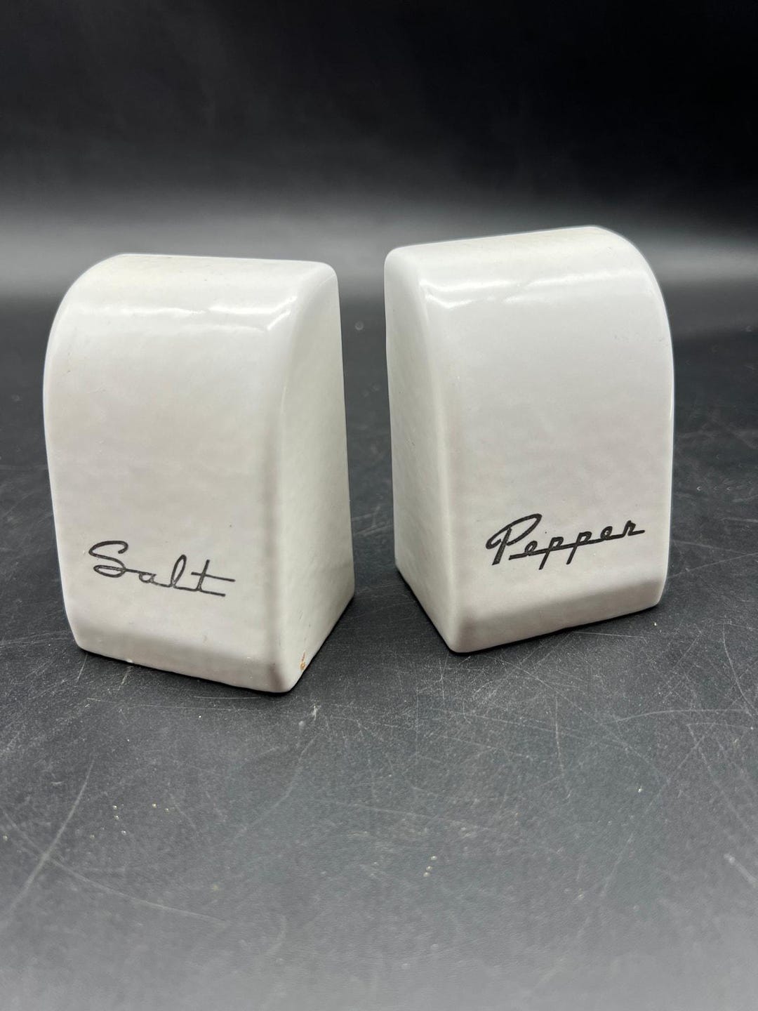 Vintage Range Top Salt and Pepper Silver Cursive Writing 1950's - Etsy
