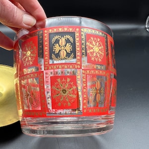 MCM Colony Glassware Red and Gold High Ball Tumblers and Lidded Ice ...