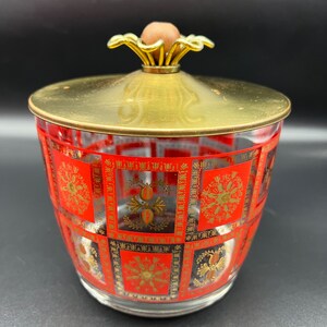 MCM Colony Glassware Red and Gold High Ball Tumblers and Lidded Ice ...