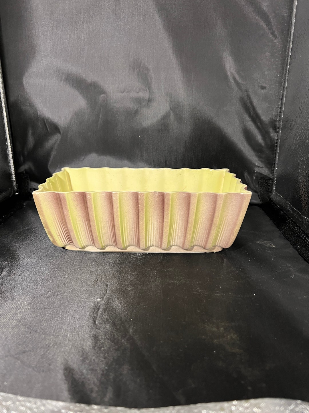 MCM Rectangle Ceramic Planter Chartreuse and Brown Glaze - Etsy
