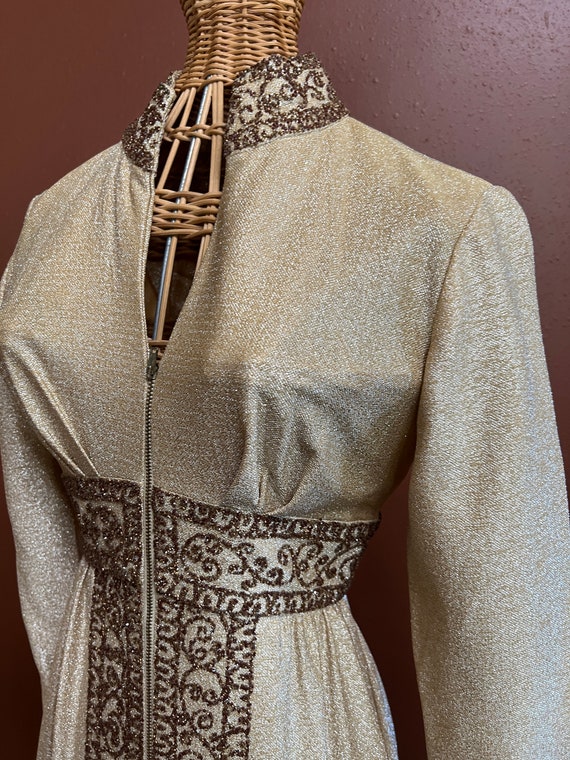 STUNNING MCM Gold Metallic Evening Gown with Brown Be… - Gem