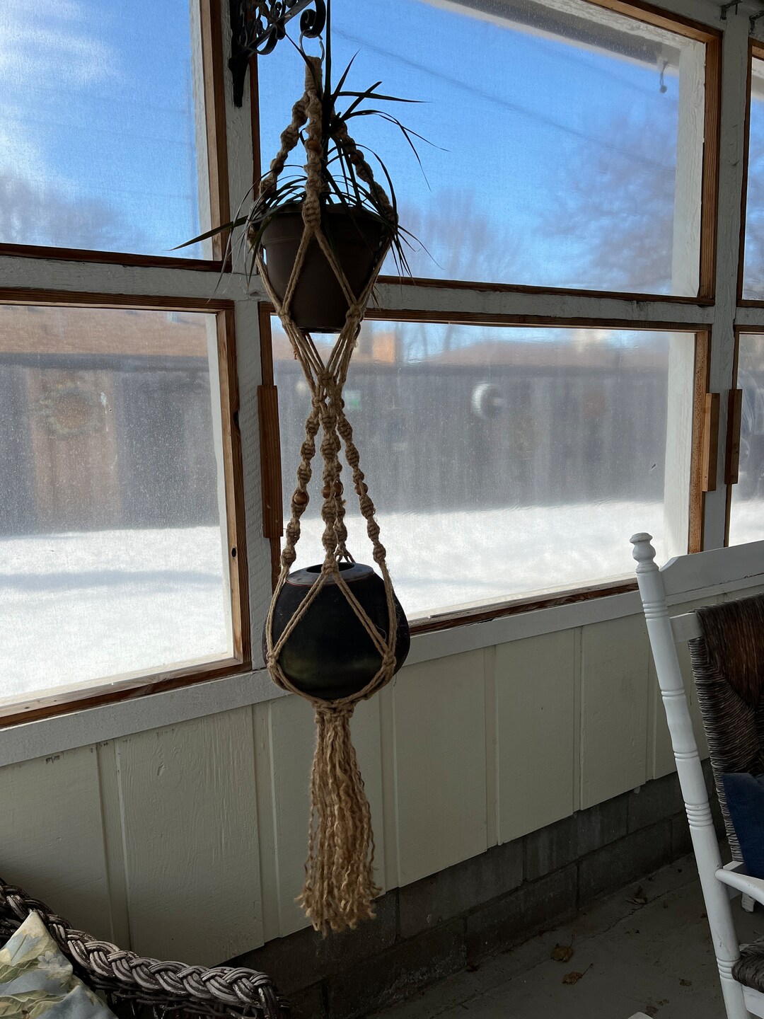 Macrame Jute 2 Pot Plant Hanger With Wooden Beads 57 Long - Etsy