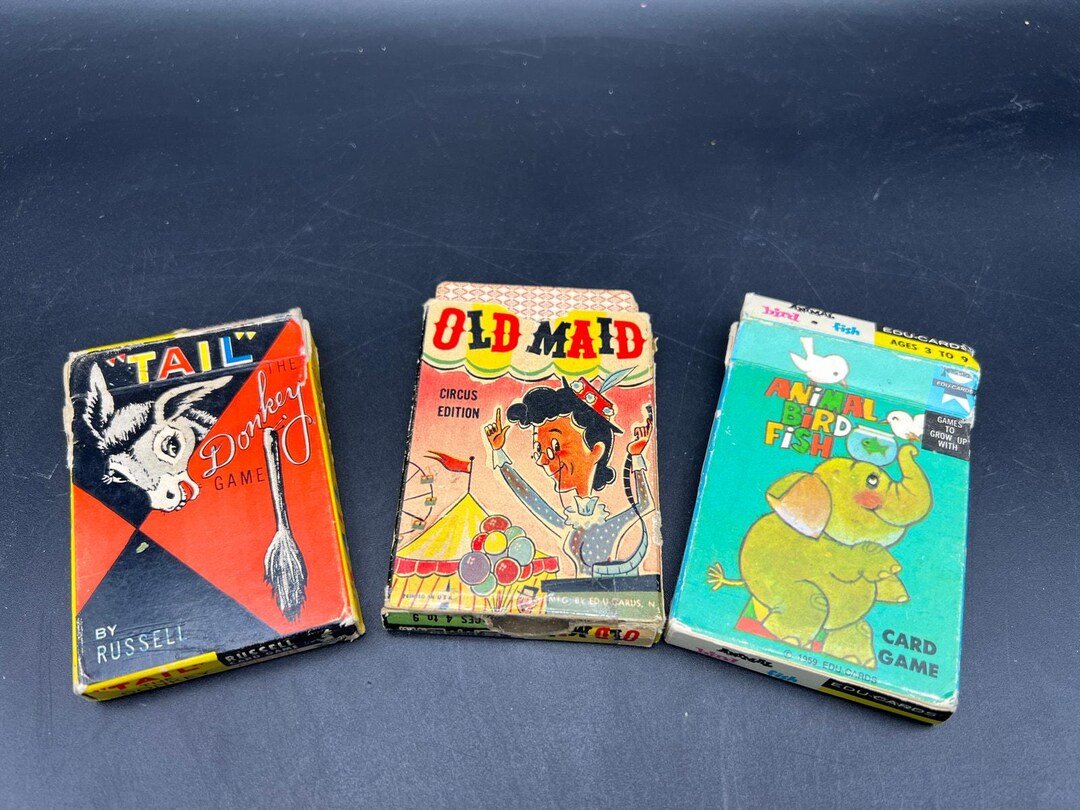 Vintage Kids Card Games 1950s Old Maid -animal Bird Fish - Tail the ...