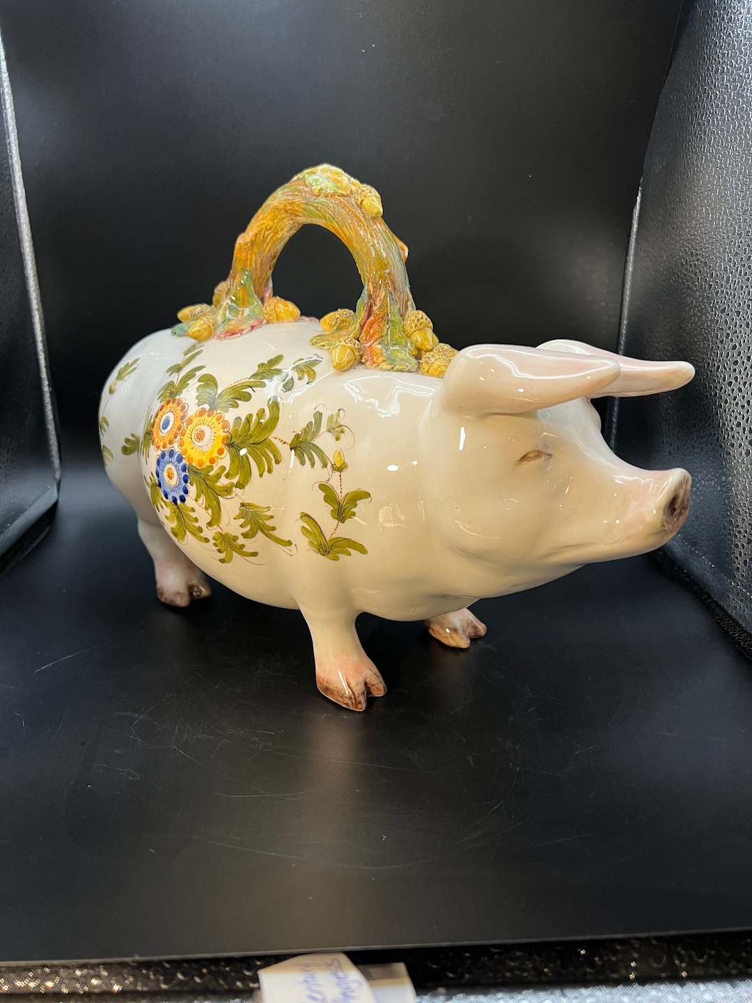 Adorable Pig Hog Figurine Made in Italy With Acorn Handle Hand Painted ...