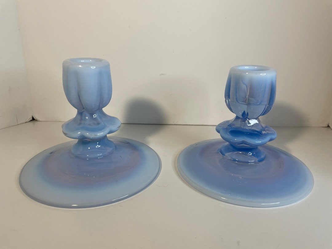 Duncan Miller Canterbury Pattern Blue Opalescent Candlestick Holders - Etsy