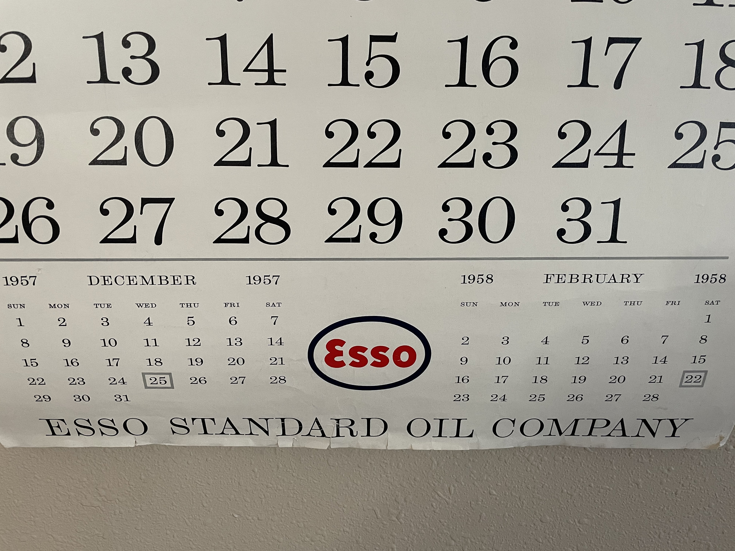 Vintage Esso Standard Oil 1958 Company Wall Calendar Large - Etsy
