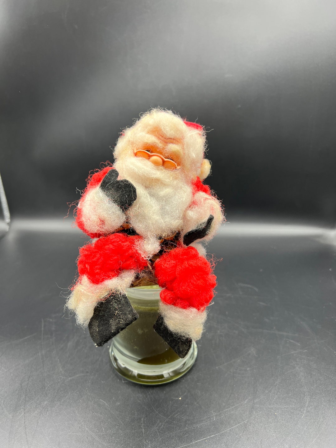 Old Homemade Chenille Pipe Cleaner Santa Shelf Sitter With Pine Cone ...