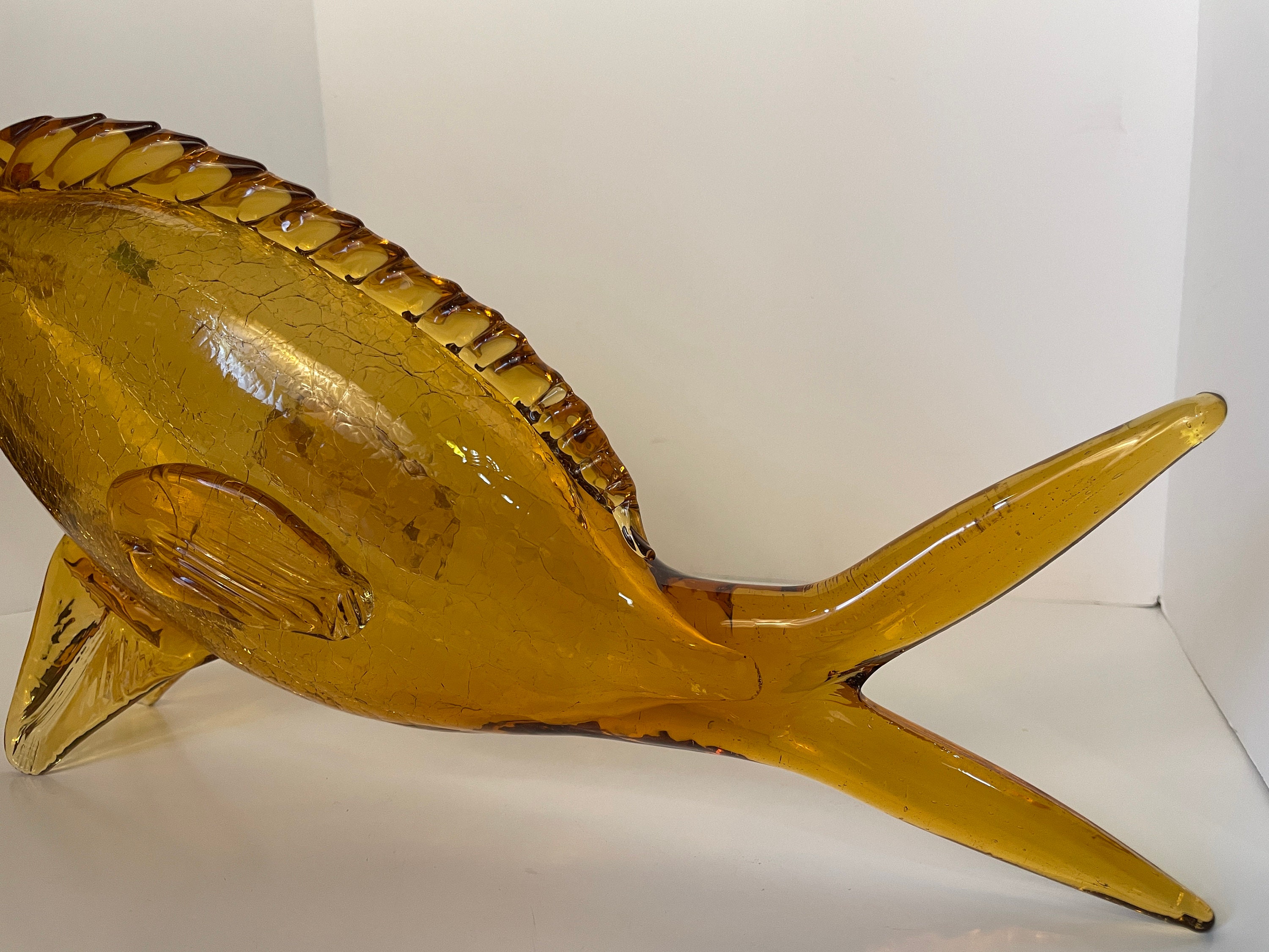 MCM Orvieto Wine Crackled Amber Glass Fish Decanter 1960's | Etsy