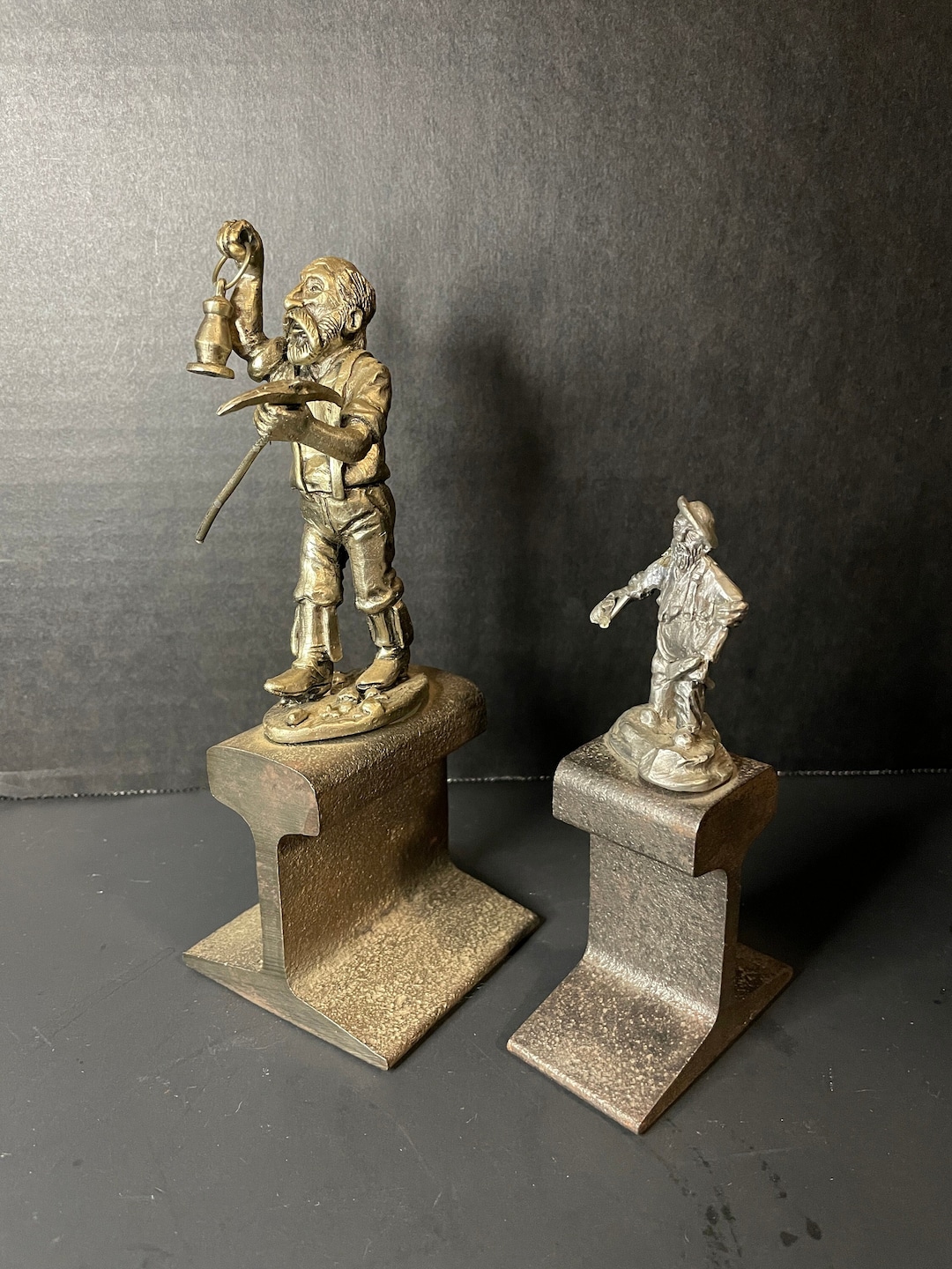 Metal Railroad Worker Figurine on Top of Railroad Rail Signed NG 1986 ...