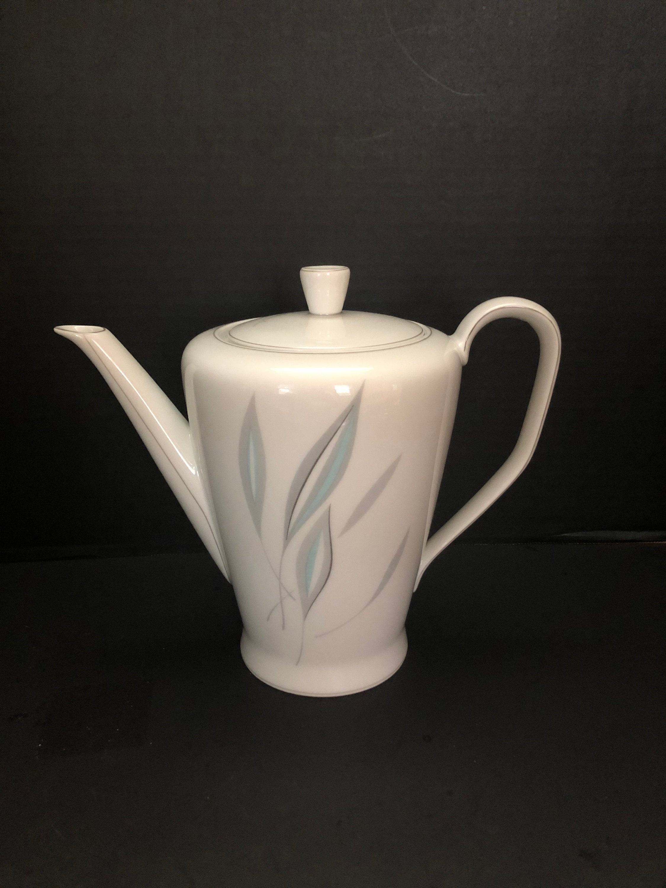 Rosenthal Germany Continental Teapot Gray Leaves With Blue | Etsy