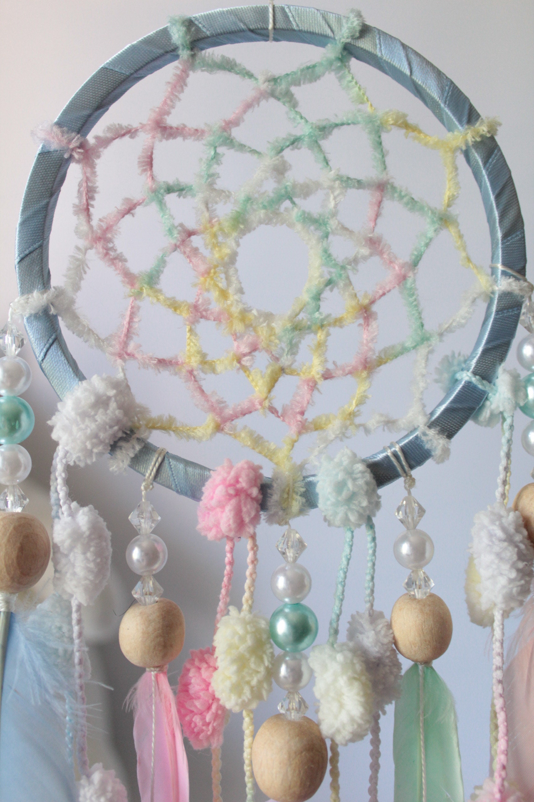 Dream catcher for girl. Blueish & pink nursery dreamcatcher. | Etsy