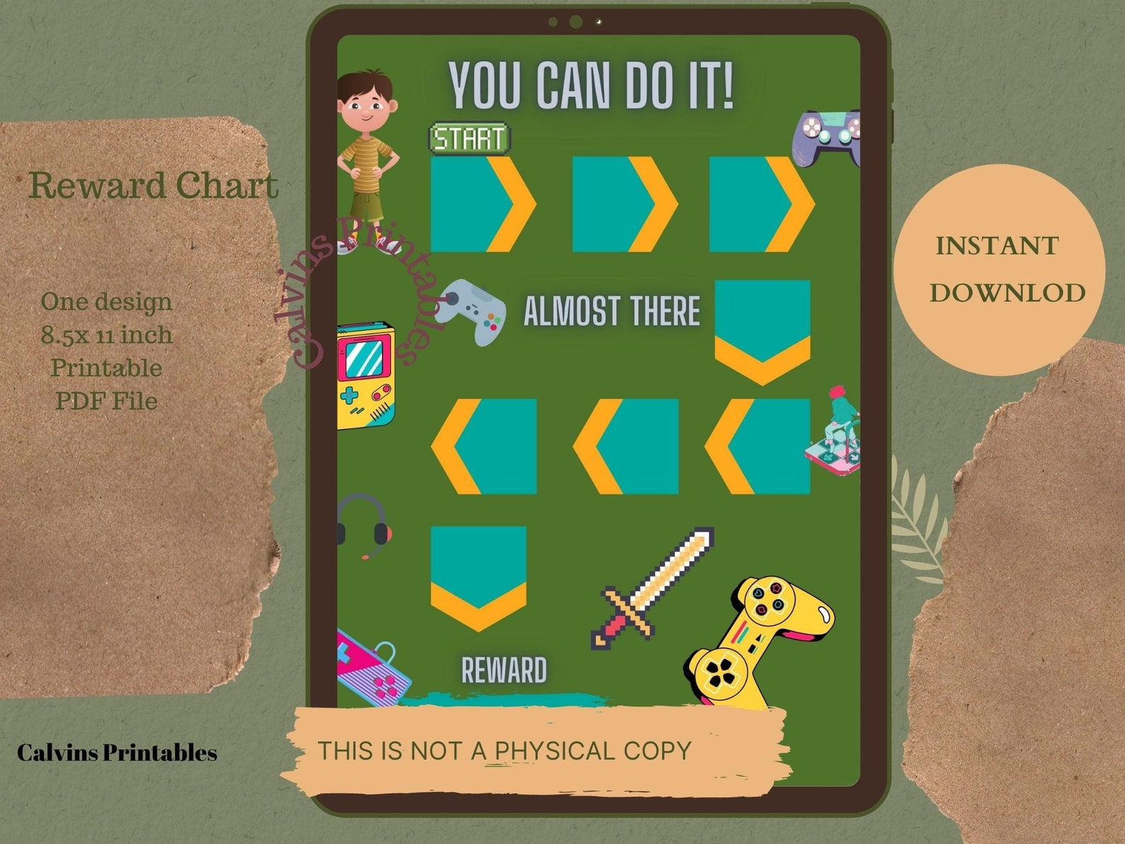 Printable Boy Game Reward Chart | Game Kids Behavior Chart | Instant ...