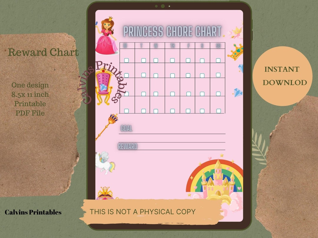 Cute Printable Chore Chart for Kids, Princess Girl Chore Chart ...