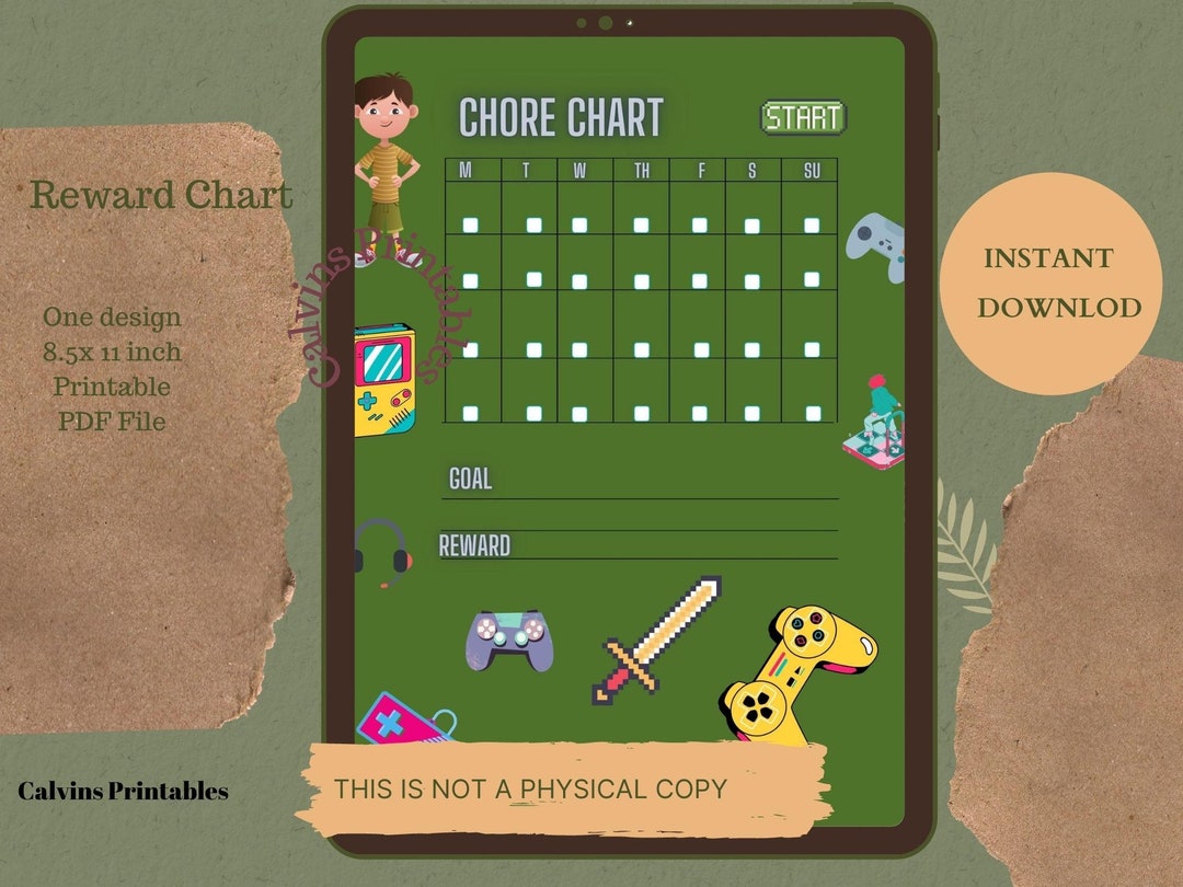 Printable Chore Chart for Kids, Boys Chore Chart, Responsibility Chart ...