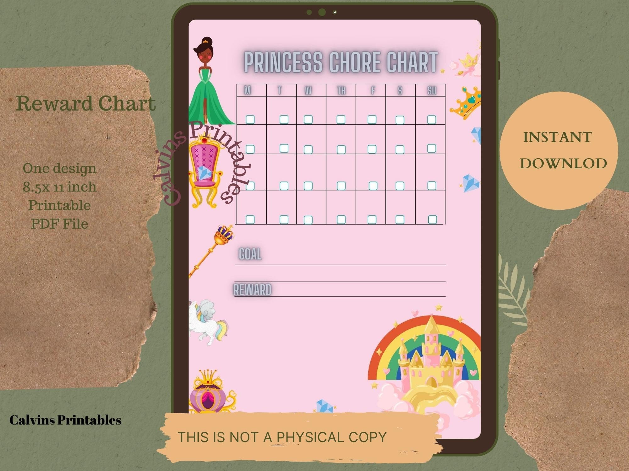 Cute Printable Chore Chart for Kids, Black Princess Girl Chore Chart ...