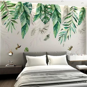 Hanging Spring Green Leaves Wallpaper Wall Mural, Fresh Vine Branch ...