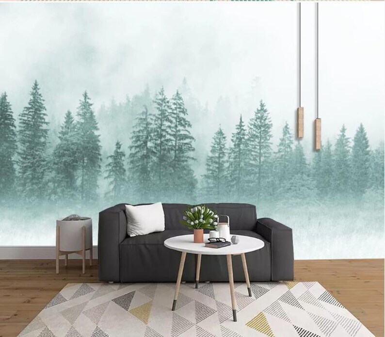 Fresh Simple Trees Forest Mural Wallpaper Handpainted Pine | Etsy