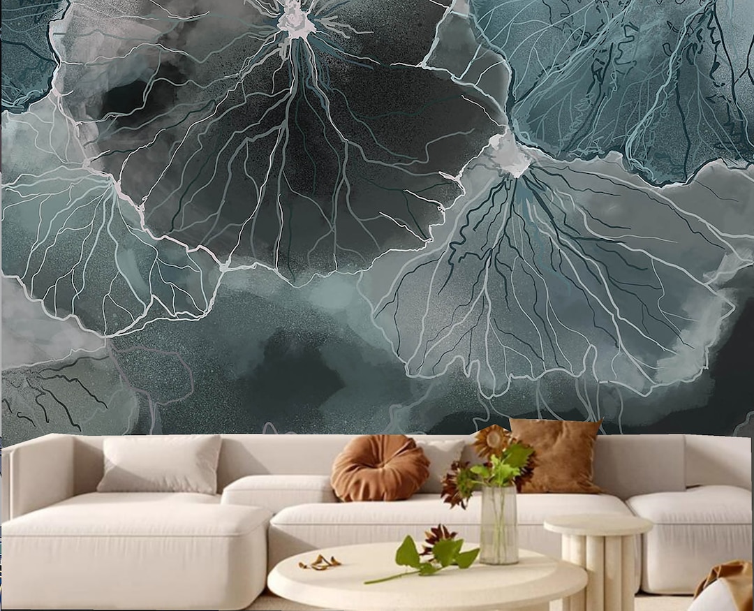 Abstract Lotus Leaves Wallpaper Wall Mural Home Decor for Living Room ...