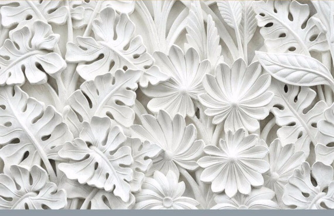 Leaf Pattern Plaster Relief Murals 3D Wallpaper Living Room TV - Etsy