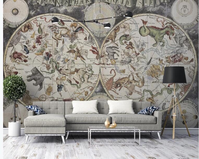 Retro World Map Dinosaurs and Animals Wallpaper Vintage World | Etsy