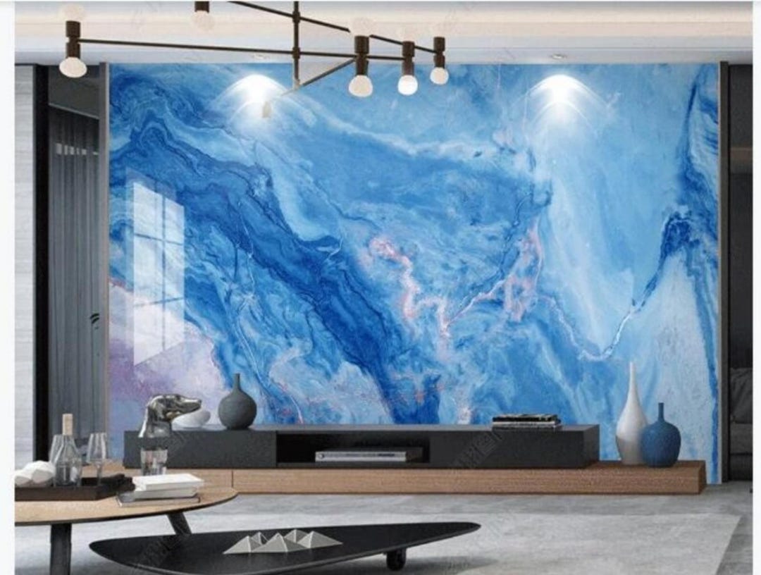 Abstract Blue Marble Wallpaper Wall Murals Wall Decor for Living or ...