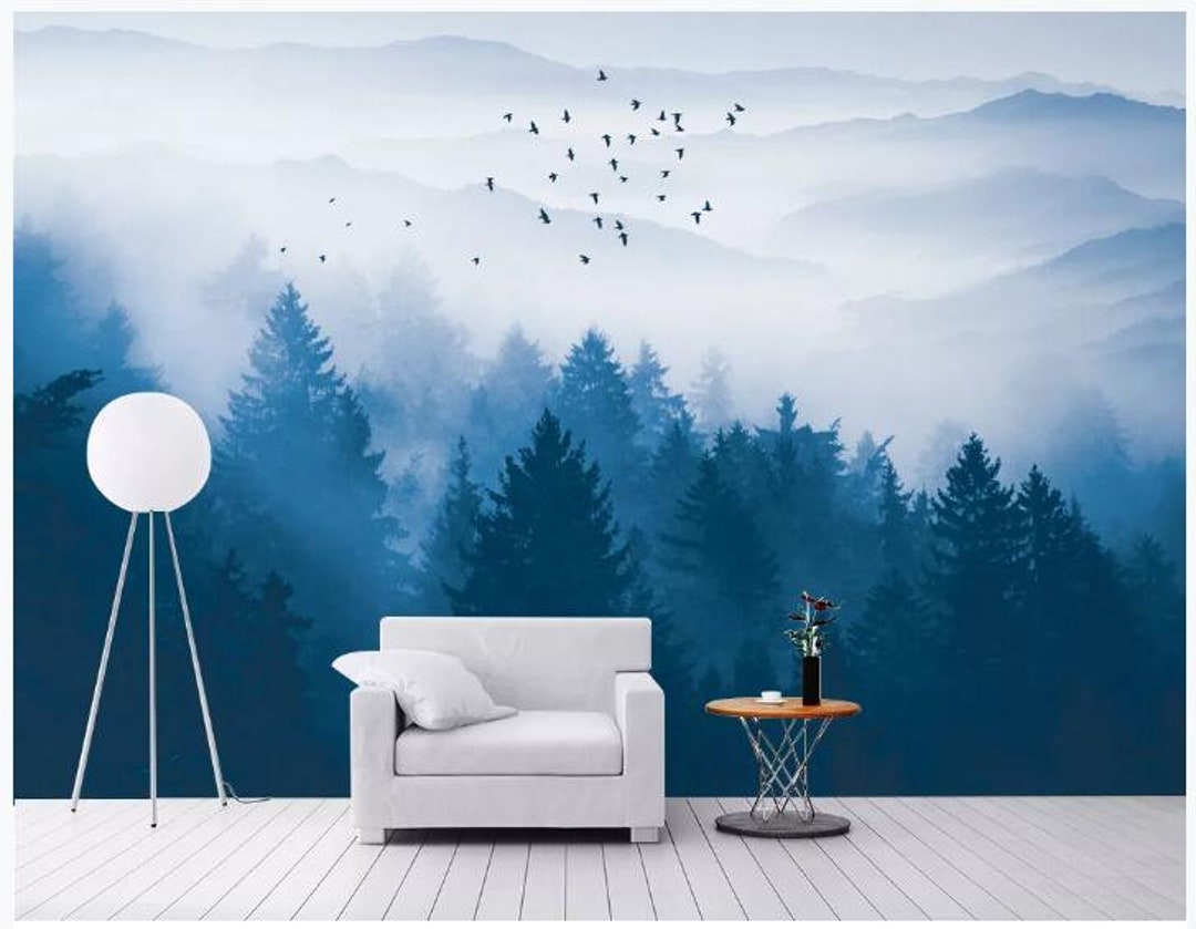 Misty Forest Scene Mural, Palm Tree Forests Mural, Forest Haze ...