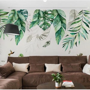 Hanging Spring Green Leaves Wallpaper Wall Mural, Fresh Vine Branch ...