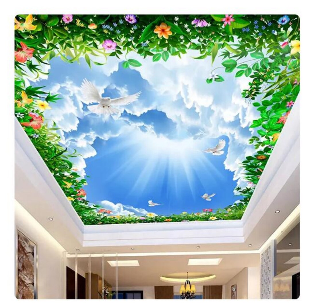 Blue Sky White Clouds Vine Ceiling Design Art Home Decoration Living ...
