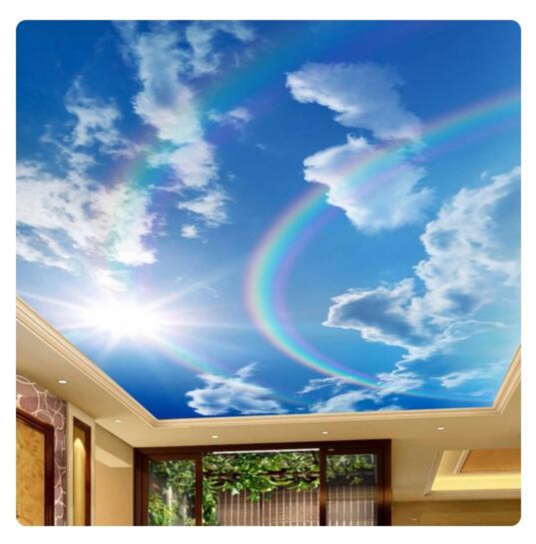 Blue Sky White Clouds Rainbow Living Room Bedroom Interior Ceiling ...